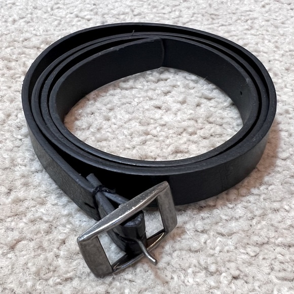Accessories | Thin Black Vegan Leather Belt Silver Buckle | Poshmark